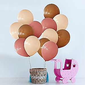 70 Pieces 10 Inch Boho Birthday Balloon Pastel Brown Balloon Cream Tan Brown Nude Ivory Blush Champagne Dusty Rose Balloon with 33 Feet Gold Ribbon for Birthday Party Baby Shower Decorations