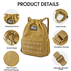 G4Free Drawstring Backpack Gym Backpack Soccer Basketball Bag with Shoes Compartment Tactical Water-Resistant String Sports Bag for Men Women(Tan)