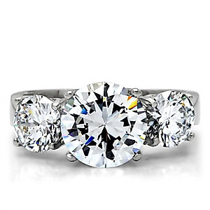 Marimor Jewelry Women's Three Stone Zirconia Stainless Steel Anniversary Engagement Ring Size 7