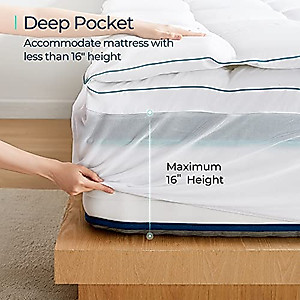 LINSY LIVING Mattress Topper Queen, Extra Thick Pillow Top Mattress Topper, Plush Mattress Pad with 400TC Soft Top Quilted Down Alternative with 8-16 Inch Deep Pocket