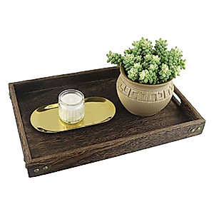 14 Inches Wooden Serving Tray with Handles, Rustic Paulownia Wood Coffee Table Tray