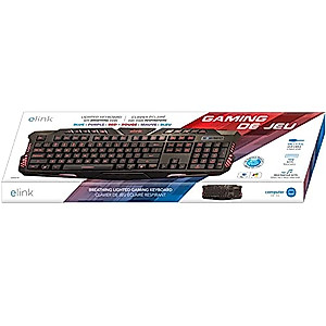 Elink - 104 Key USB Gaming Keyboard, 5 Feet Cable, Blue, Red or Purple Backlight
