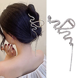 French Hair Claw Clips Metal Silver Snack Rhinestone Hair Accessories Hair Ornaments Geometry Hair Barrette Hairpin Luxury Tassels Acrylic Elegant Headbands Hair Crab Head Bands for Women 1Pcs