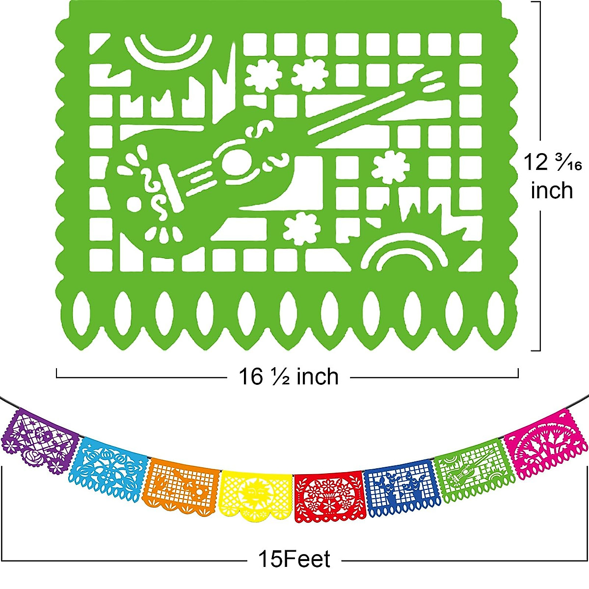Asoulin 6 PCS 90 Ft Fiesta Party Decorations Mexican Party Banners, Cinco De Mayo Mexico Decor Easter Banner, Plastic Papel Picado, Dia De Los Muertos, Day of The Dead Decor, 12 Patterns/90 Feet Total