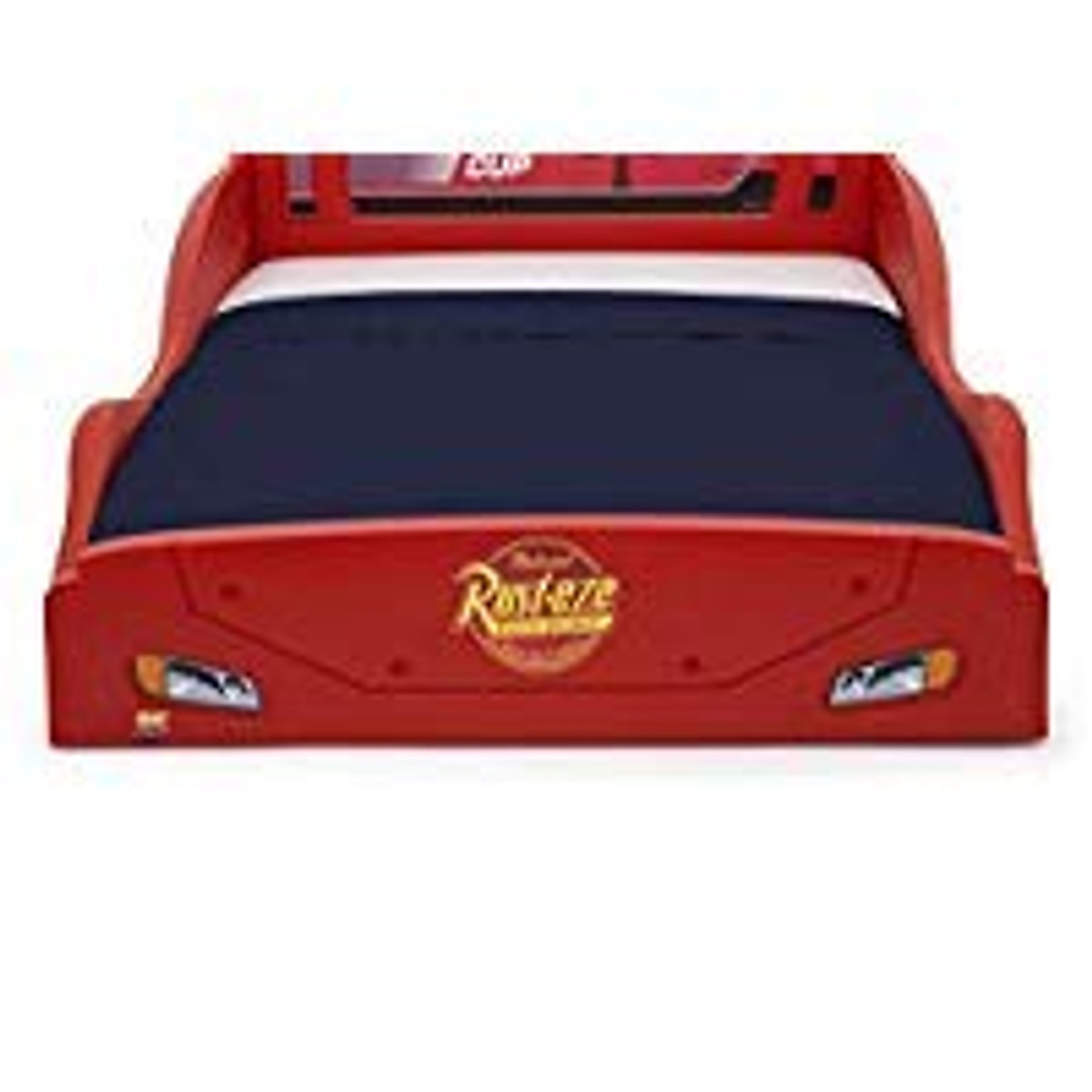 Delta Children Disney Pixar Cars Lightning McQueen Race Car Sleep and Play Toddler Bed with Attached Guardrails