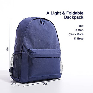 Light Backpack Blue Casual Daypack Classic Travel Foldable Simple Modern Lightweight Boys Middle School Minimalist Student Teens College Adult Men Cute