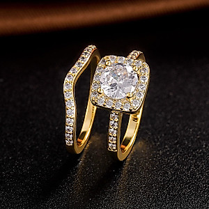 18K Gold Plated Two-in-One Wedding Engagement Eternity Rings Halo Cubic Zirconia Bridal Rings Set 7
