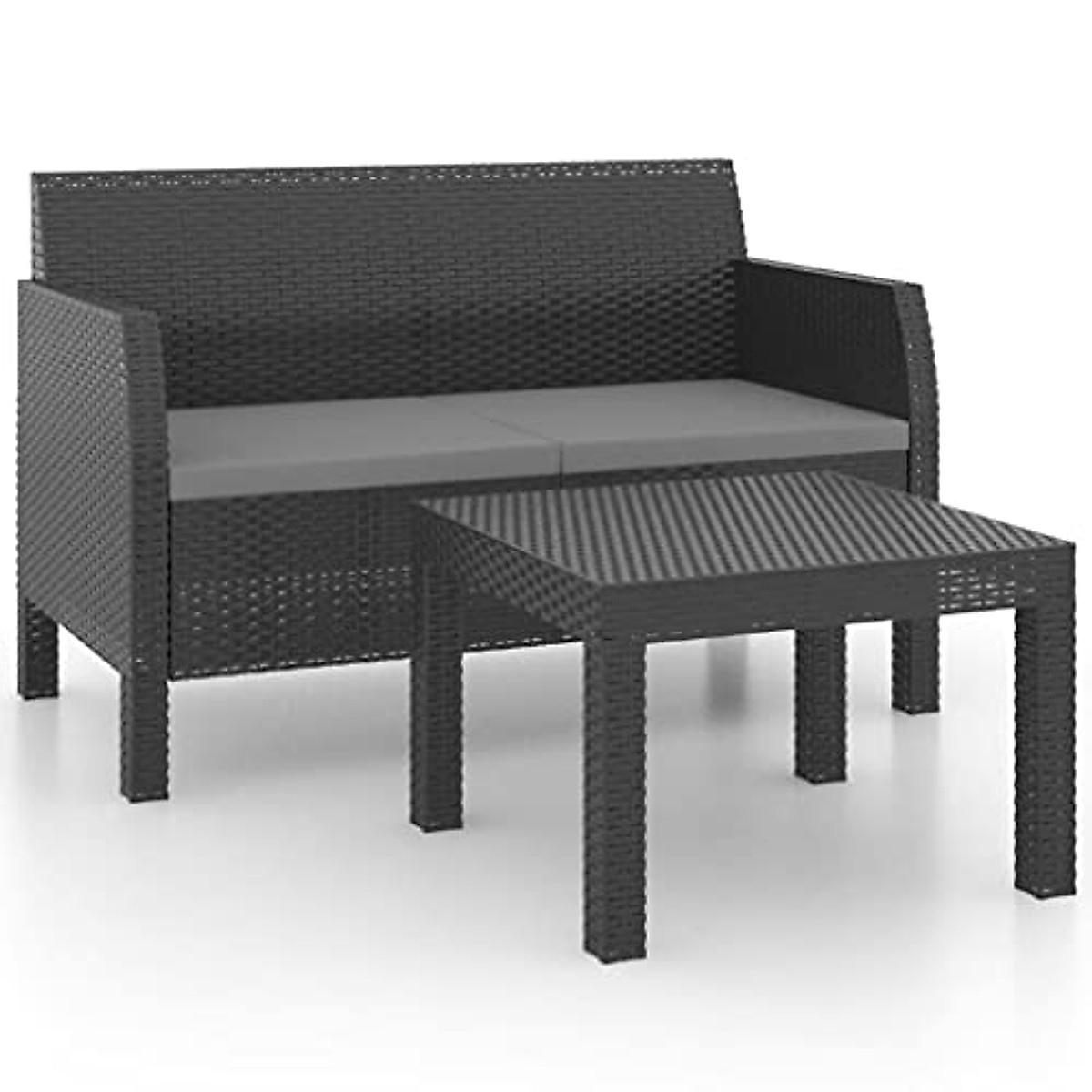 VRAXO 2 Piece Patio Lounge Set with Cushions PP Rattan Anthracite,Outdoor Furniture Sets-41.69lbs