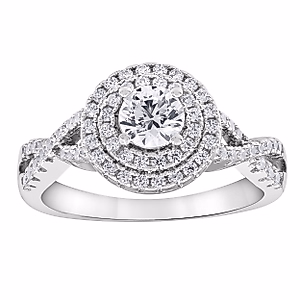 Beyond Brilliance 0.30 Carat Diamond, Sterling Silver Prong Set Round Cut Cubic Zirconia Double Halo Engagement Ring Wedding Fashion Jewelry for Women | Gift Box Included