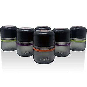 ONGROK Glass Storage Jar, 80ml, 6 Pack, Color-Coded Airtight Glass Containers, UV Herb/Spice Jar to with Child Resistant Lid, Perfect Size Jar to Store in a Drawer or Cupboard