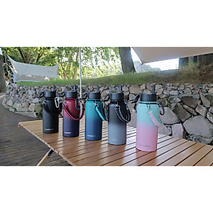 32 oz Insulated Water Bottle with Paracord Handles & Strap, 2 Lids(Straw Lid&Spout Lid), Stainless Steel Reusable Wide Mouth Metal Water Bottle With Straw, Double Walled, Thermo Mug(Dark Night)