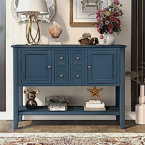Anwick Buffet Sideboard, Wood Storage Cabinet, Console Table with Storage Shelf, 4 Drawers and 2 Cabinets, Wood Buffet Server for Living Room Kitchen Dining Room (Navy)