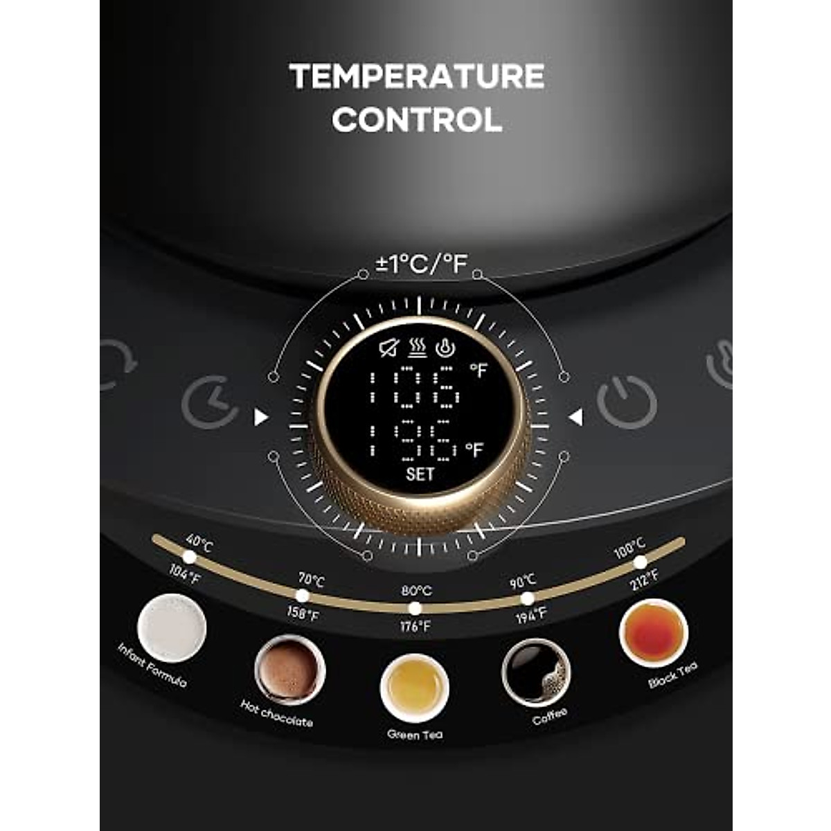 Cocinare Electric Gooseneck Kettle with Temperature Control, Pour Over Coffee & Tea, 1200W 180-sec Quick Boil Time, 600g Ultra Light, 0.9L, Black