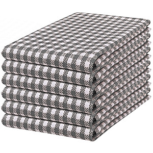 Native Fab 6 Pack Gingham Farmhouse Kitchen Dish Towels Cotton Absorbent Durable Washable 15x25 - Tea Towels, Dish Cloths, Restaurant Cleaning Towels, Kitchen Towels with Hanging Loop, Grey White