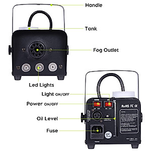 Fog Machine JDR Smoke Machine Controllable LED Light 500W and 2000CFM Fog Disinfection with Wireless and Wired Remote Control for Weddings, Halloween,Parties or Disinfection,with Fuse Protection
