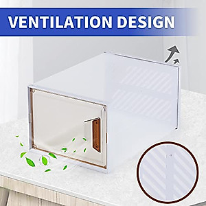 Closacessy 6 Pack Shoe Box Clear Platic Stackable Shoe Storage Containers, Drop Front Sneaker Storage Space Saving Shoe Organizer Box, Fit Up to Size 14 White