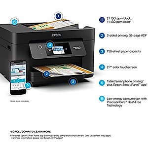 Epson Workforce Pro WF-3823 All-in-One Wireless Color Inkjet Printer, Black - 4-in-1 Print Scan Copy Fax - 2.7" Touchscreen, 21 ppm, 4800 x 2400 dpi, Auto Duplex Printing, 35-Sheet ADF, Ethernet
