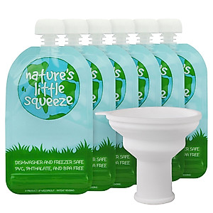 WeeSprout Double Zipper Reusable Food Pouches, Perfect for Babies & Toddlers, Freezer & Dishwasher Safe (Original, 7 Fl Oz + Pouch Filler)