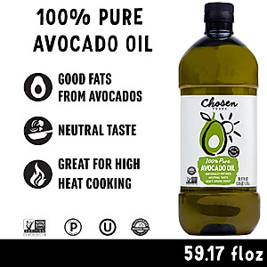 Chosen Foods 100% Pure Avocado Oil, Keto and Paleo Diet Friendly, Kosher Oil for Baking, High Heat Cooking Oil, Frying, Homemade Sauces, Dressings and Marinades (1.75 liters)