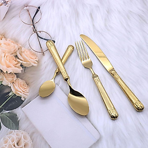 Forks Gold Silverware Set Utensil Sets 32 Pieces Cutlery Set for 8 Forks Spoons And Knives Set Eating Utensils Dishwasher Safe Mirror Effect Wedding Banquet Formal Occasions