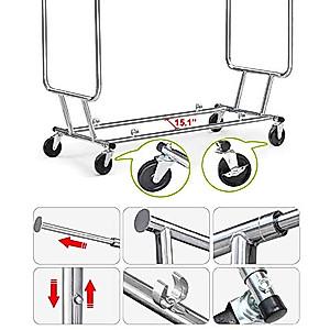 Yaheetech Commercial Clothing Garment Rack, Heavy Duty Double Rail Clothes Rack, Rolling Collapsible Rack Hanger Holder, Extendable Clothes Hanging Rack, Silver
