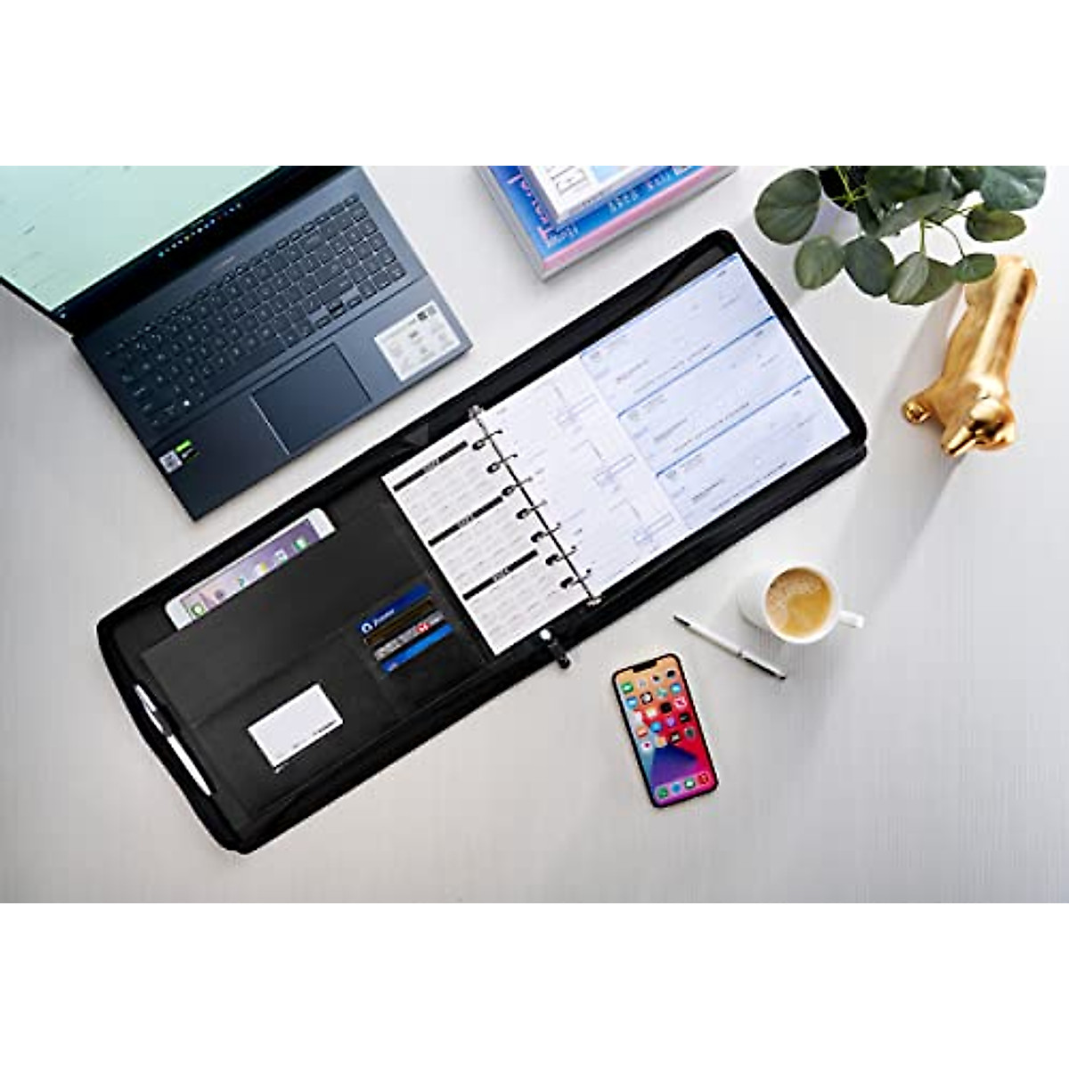 Inkline 7 Ring Check Binder Portfolio -Professional PU Leather Binder with Zippered Closure -500 Check Capacity -9x13 Inch Sheets -Document & Card Organizer - Large Tablet Pocket - Black (80013)