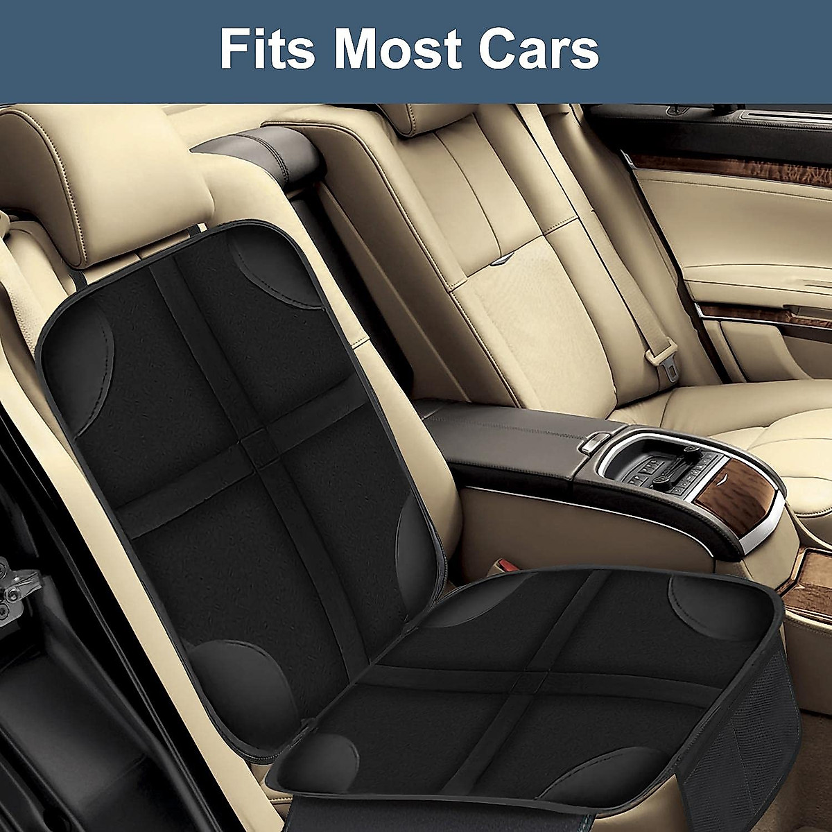 RAIFUJOIE Car Seat Protector for Kids 2 Pack with Non-Slip Function and Seat Side Wings Made of Anti-Stain and Water Proof Durable Oxford and PVC Material Suitable for Most Vehicles