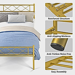 Weehom Twin Size Metal Bed Frame Mattress Foundation/Platform Bed Heavy Duty Steel Slat Best for Kids Adults Student Gold