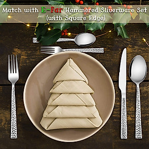 E-far Hammered Dinner Knives Set of 12, 8.9 Inch Stainless Steel Serrated Steak Butter Knife for Home Kitchen Restaurant, Modern Design & Square Edge, Mirror Finish & Dishwasher Safe