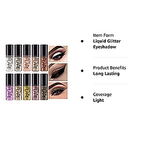 10Pcs Waterproof Glitter Eyeliner Liquid Glitter Eyeshadow Sticks Kit.Longwearing sombras de ojos Profesional Makeup Glitter for Eyes .10 Colorful Liquid Glitter Eye Liner Eye Shadow Set.Liquid Flare Gold Sparkle para ojos