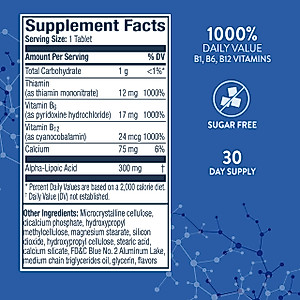 Nervive Nerve Health, with Alpha Lipoic Acid, to Fortify Nerve Health and Support Healthy Nerve Function in Fingers, Hands, Toes, & Feet*, ALA, Vitamins B12, B6, & B1, 30 Daily Tablets