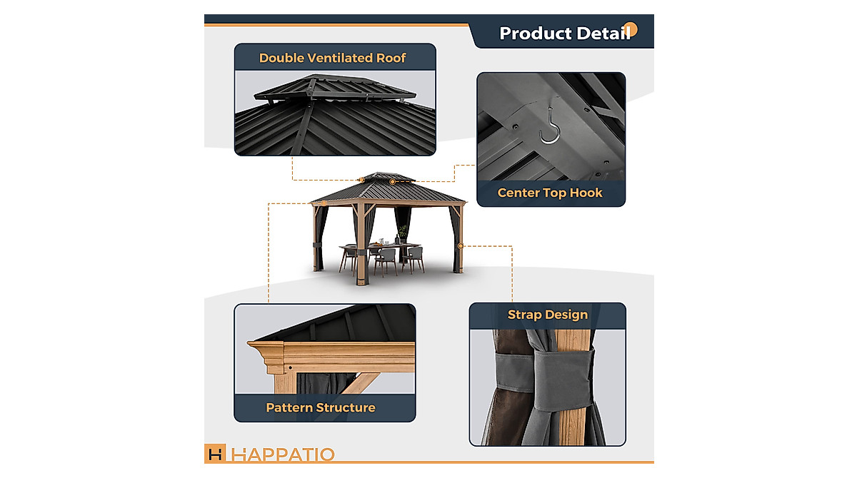 HAPPATIO 10' x 12' Hardtop Gazebo for All Seasons