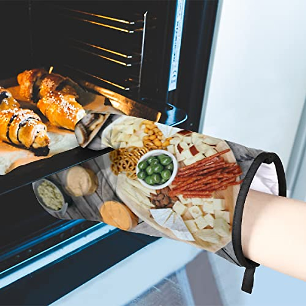 Snacks Sauces Bread Oven Mitts Kitchen Oven Gloves for Cooking Baking Heat Proof Lining Cotton Kitchen Potholder Mittens Pot Holders Hot Pads for Chef Women Men