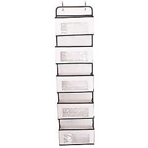 5-Shelf Over Door Hanging Organizer Storage,5 Large Pockets with Clear Windows，2 Metal Rings for Large Hanging Weight for Nursery, Diapers, Closet,Room,Dorm(White)