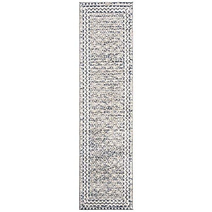 SAFAVIEH Brentwood Collection 2' x 12' Light Grey/Blue BNT899G Traditional Oriental Distressed Non-Shedding Living Room Bedroom Runner Rug