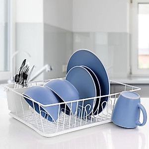 Megachef Chef Single Level Dish Rack with 14 Plate Positioners and A Detachable Utensil Holder, White DR-102 Silver