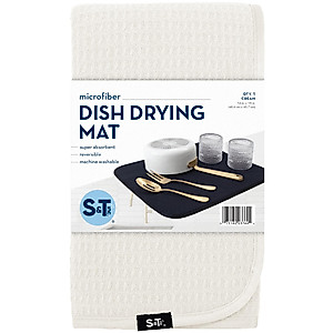 S&T INC. Dish Drying Mat, Highly Absorbent Microfiber Kitchen Counter Mat, Dish Drying Pad for Dishes, Utensils, Pots and Pans, Large 16" x 18", Cream