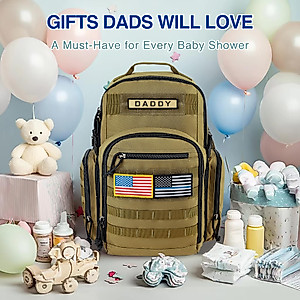 MIRACOL Military Diaper Bag for Dad - Large Diaper Backpack with 12+ Compartments - Insulated Bottle Pockets Quick-Access Wipe Dispenser for Travel Hiking Camping Tan