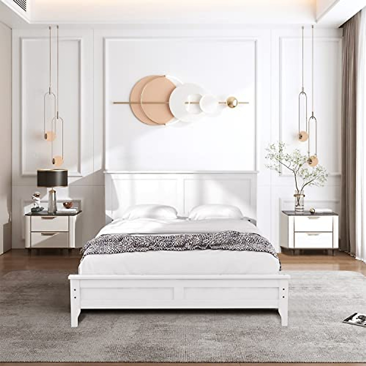 Tensun Full Size Modern Solid Wood Platform Bed Frame with Headboard for Kids Adults,Wood Slats Support,No Box Spring Needed,White