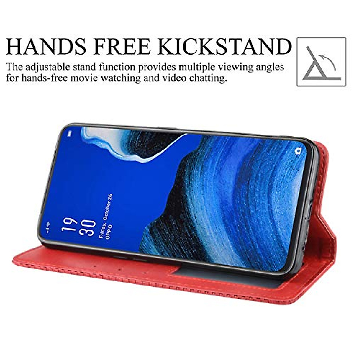 HualuBro Oppo Reno 2Z Case, Retro PU Leather Wallet Flip Folio Shockproof Phone Case Cover with [Kickstand] [Card Slots] [Magnetic Closure] for Oppo Reno2 F / Reno2 Z (Red)