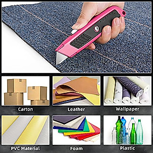 DIYSELF 2 Pack Box Cutter Retractable Heavy Duty Utility Knife, Ergonomic Razor Knife for Warehouse, Office, Exacto Knife Box Opener for Package, Cardboard (Pink)