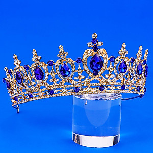TOBATOBA Blue Crown Blue Tiaras for Women, Crystal Royal Queen Crown Rhinestone Princess Tiara, Blue Bridal Tiara Wedding Tiaras for Bride, Quinceanera Headpieces for Birthday Prom Pageant Cosplay