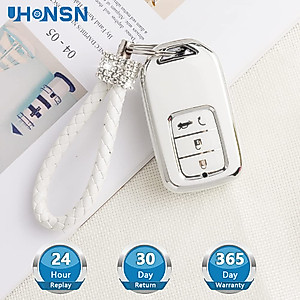 UHONSN Key Fob Cover for Honda Accessories Accord Civic Car Keychain Case Smart Remote Keys Protector Pilot Odyssey 2017-2021 Keycover White