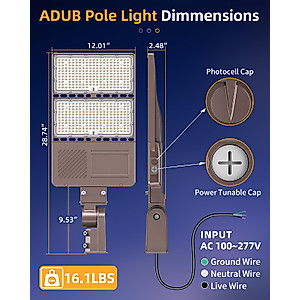 ADUB LED Parking Lot Light 320W 250W 200W Wattage Adjustable, LED Parking Lot Light, LED Shoebox Light 5700K 5000K 4500K