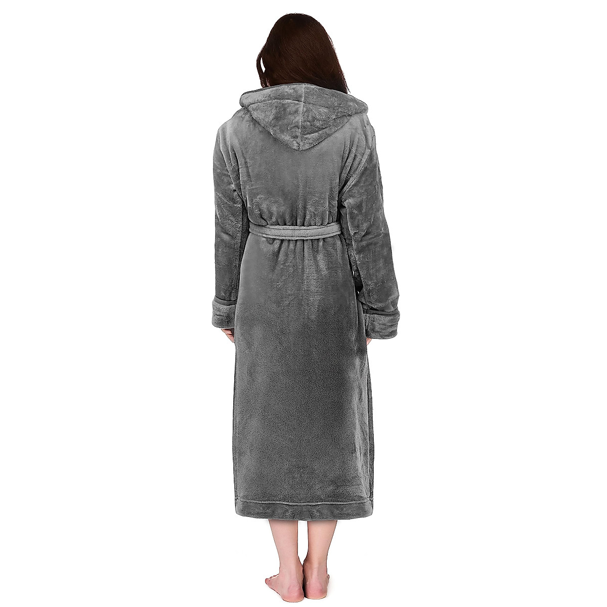 NY Threads Women's Fleece Hooded Bathrobe Plush Long Spa Robe, Medium, Steel Grey