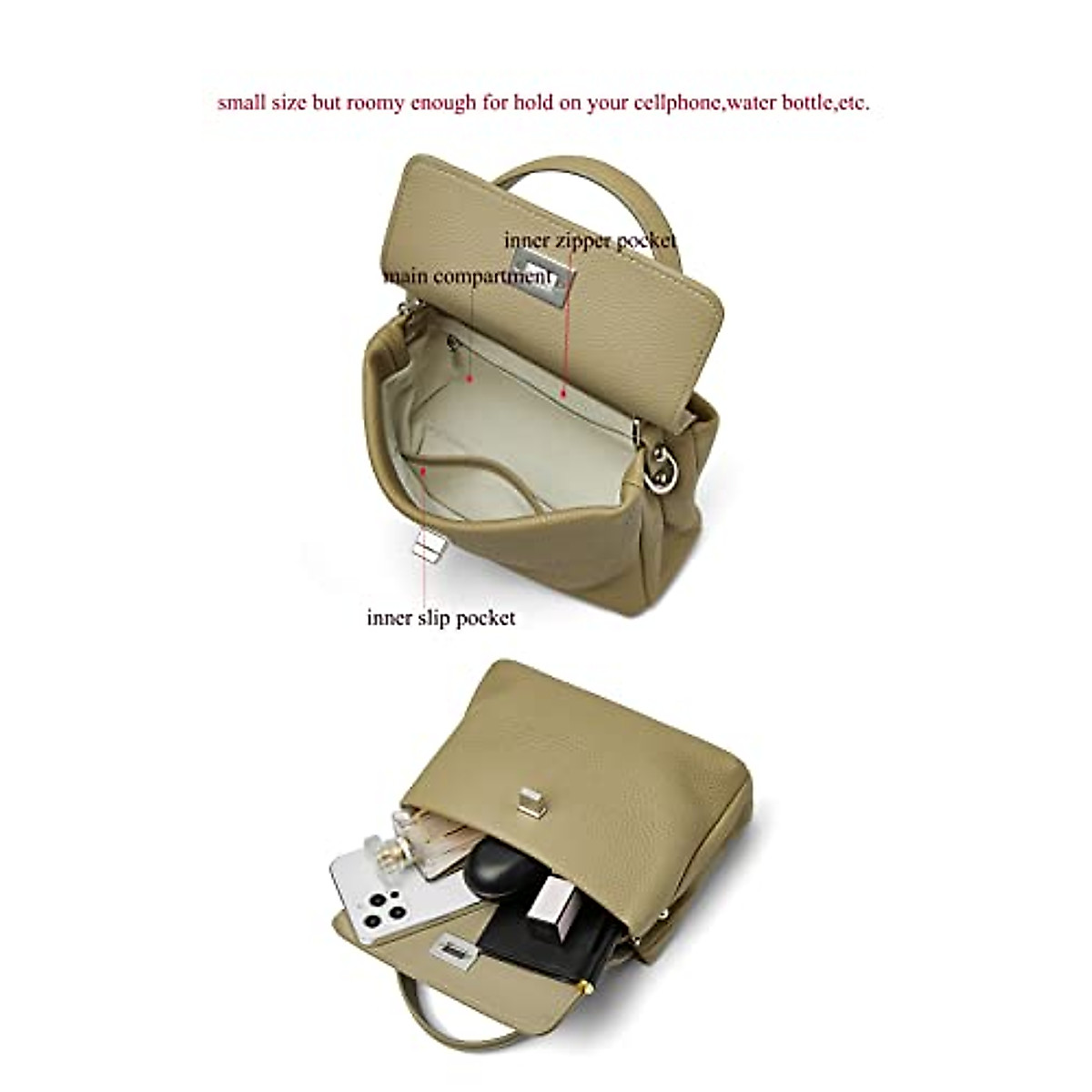 DORIS&JACKY Genuine Leather Top Handle Handbags Small Satchel Crossbody Purse With Lock Flap (3-Grey)