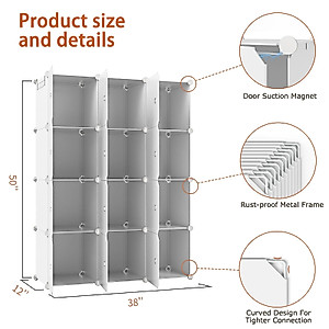 GIMTRR Closet Organizer, 12-Cube Storage with Doors, Closet Organizers and Storage, Cabinet Storage for Bedroom, Wardrobe, White