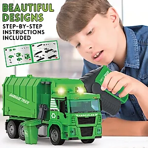 Garbage Truck Toys - 2-in-1 148 Pcs STEM Garbage Truck & Street Sweeper Take Apart Toy w/Drill, Push & Go, Lights & Sounds for Kids – Construction Vehicle Playset for Boys Ages 5 6 7+ Years Old