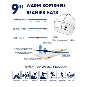 EMPIRELION Softshell Fleece Lined Beanie Hats Winter Warm Running Skull Cap Thermal Snow Watch Cap Men Women (1, Camo Snow)