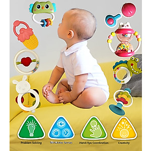 Baby Rattles Toys 10PCS Set, Infant Grab N Shake Teething Toys, Hand Bells and Spin Rattle